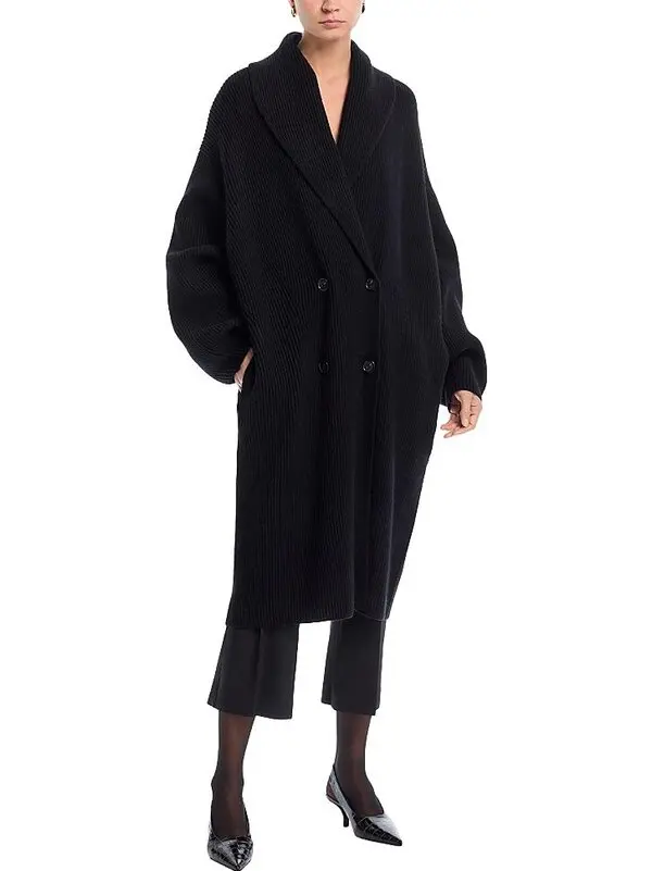 TOTEME Long Shawl Lapel Cardigan Sweater - Black