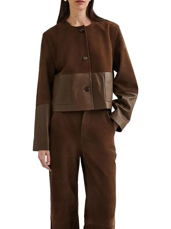 MALINA Marcie Suede Leather Cropped Jacket - Caramel