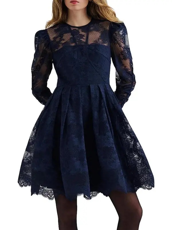 MALINA Leoni Lace Mini Dress - Dark Blue