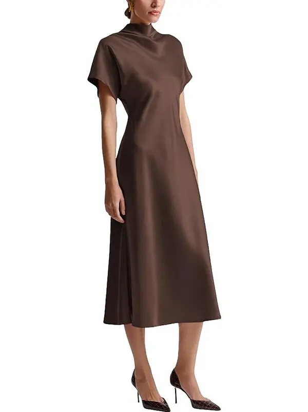 MALINA Alivia Short Sleeve Satin Midi Dress - Chocolate