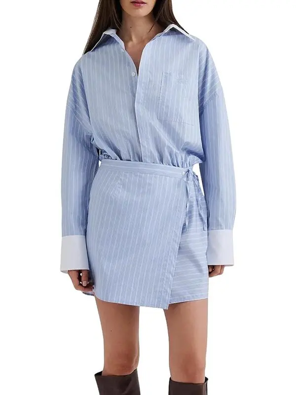 MALINA Portea Wrapped Long Sleeve Shirt Dress - Light Blue Stripe