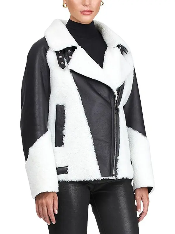 Gorski Shearling Lamb Moto Jacket - Black/white