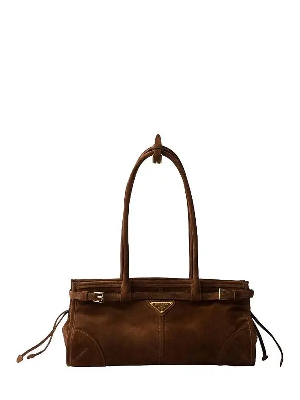 Prada Bonnie Medium Suede Handbag - Brown