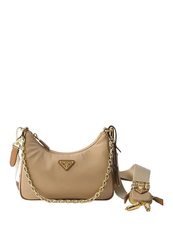 Prada Re-edition 2005 Re-nylon And Saffiano Leather Bag With Charm - Light Brown