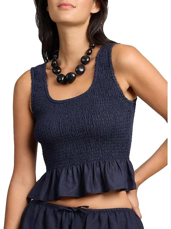 Onia Air Linen Smocked Tank - Noir Navy