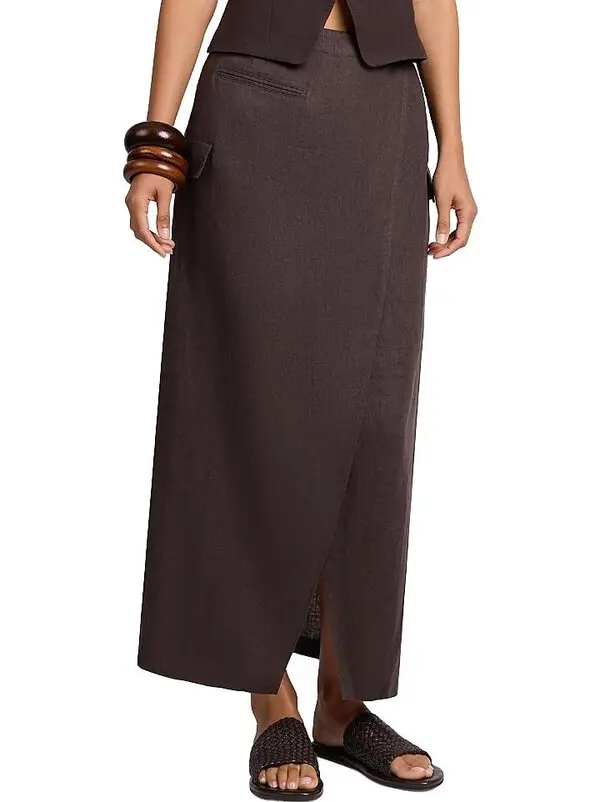Onia Linen Blend Utility Wrap Maxi Skirt - Espresso