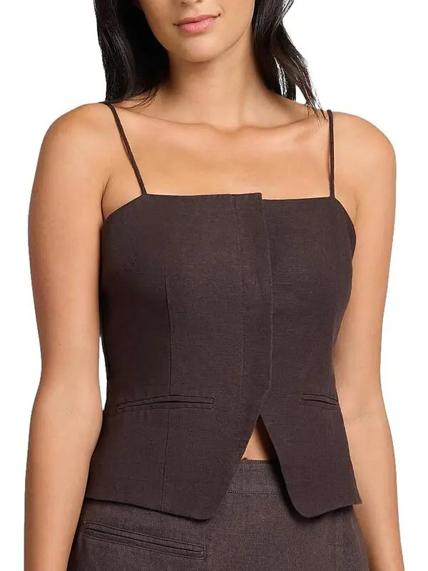 Onia Air Linen Straight Neck Top - Espresso