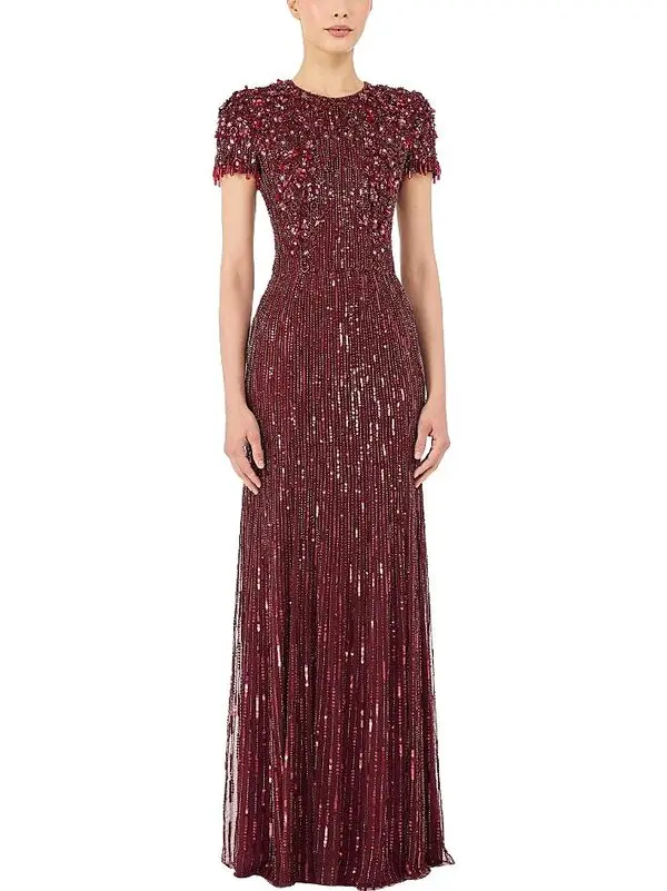 Jenny Packham Eliza Beaded Maxi Gown - Cardinal