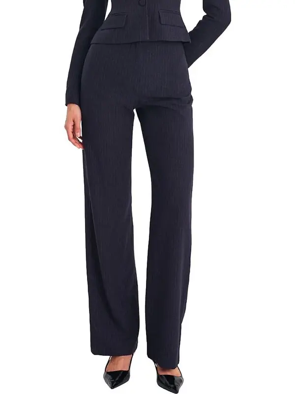 MISS CIRCLE NEW YORK Quinnie Striped Straight Leg Pants - Navy