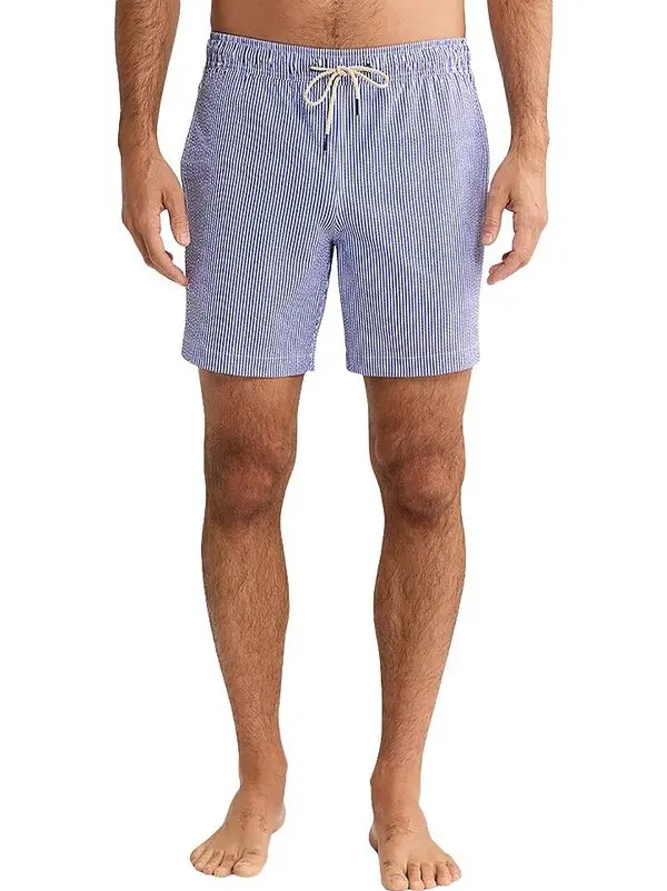 FAIR HARBOR Bayberry Swim Trunks - Light Blue Seersucker
