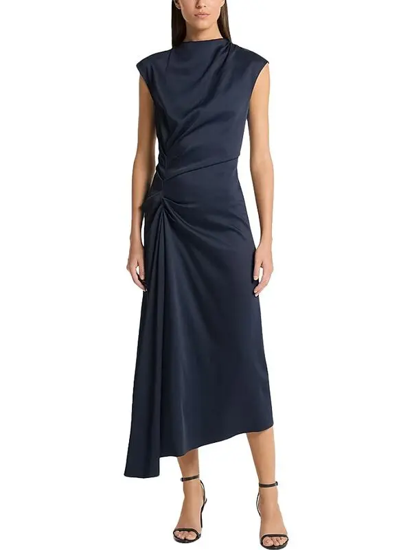 Michael Kors Satin Cowl Neck Cinched Dress - Midnight
