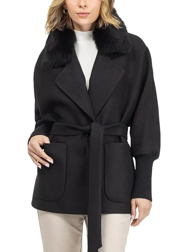 Gorski Fabric Jacket With Detachable Shearling Lamb Collar - Black
