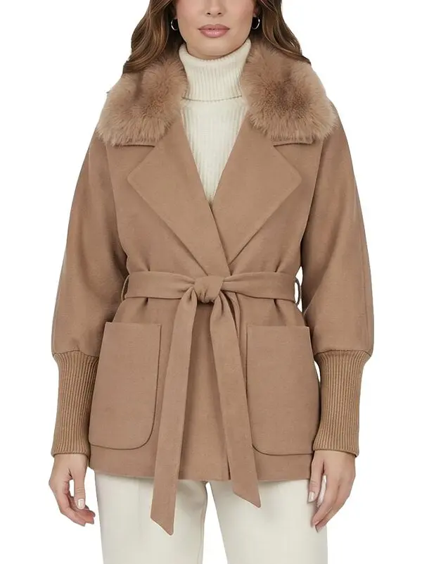 Gorski Fabric Jacket With Detachable Shearling Lamb Collar - Camel