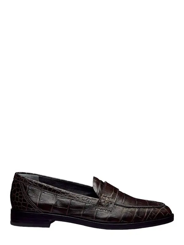 REFORMATION Kaylee Croc Embossed Leather Loafers - Dark Chocolate Croc