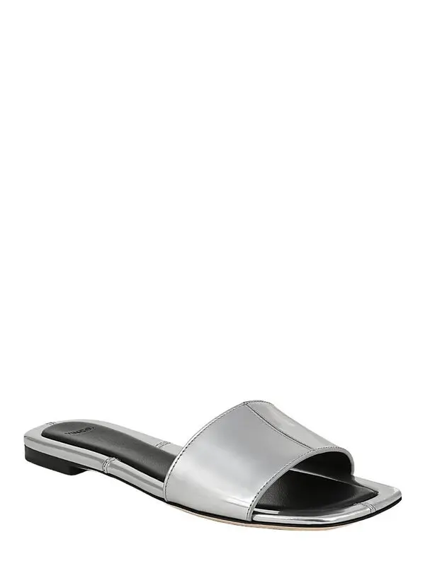 Vince Valeria Leather Slide Sandals - Silver