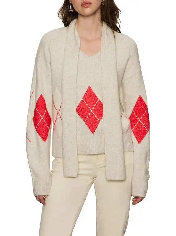 Sanctuary Argyle Scarf Sweater - Beige/tulip Multi