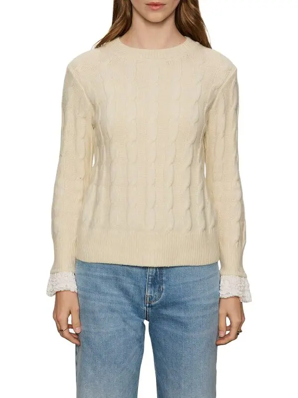 Sanctuary Cable Stitch Crewneck Sweater - Vanilla White