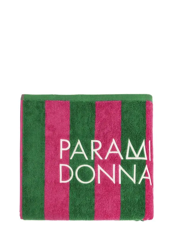 PARAMIDONNA Striped Beach Towel With Embroidered Logo - Green