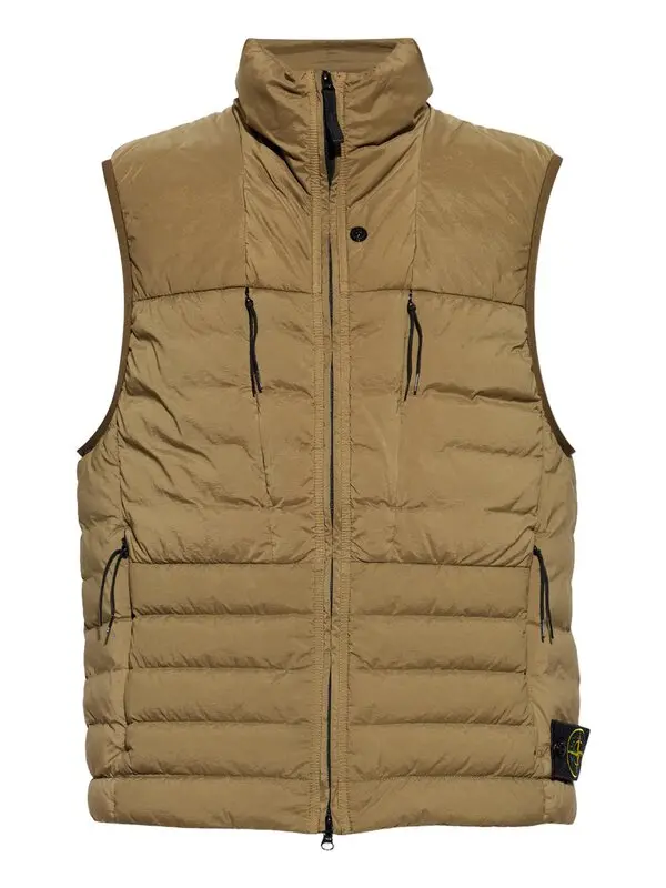 Stone Island Quilted Down Vest With Stand Collar - Green