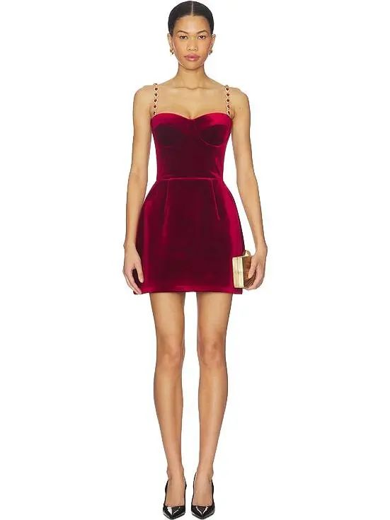 NADINE MERABI Harley Velvet Mini Dress - Red