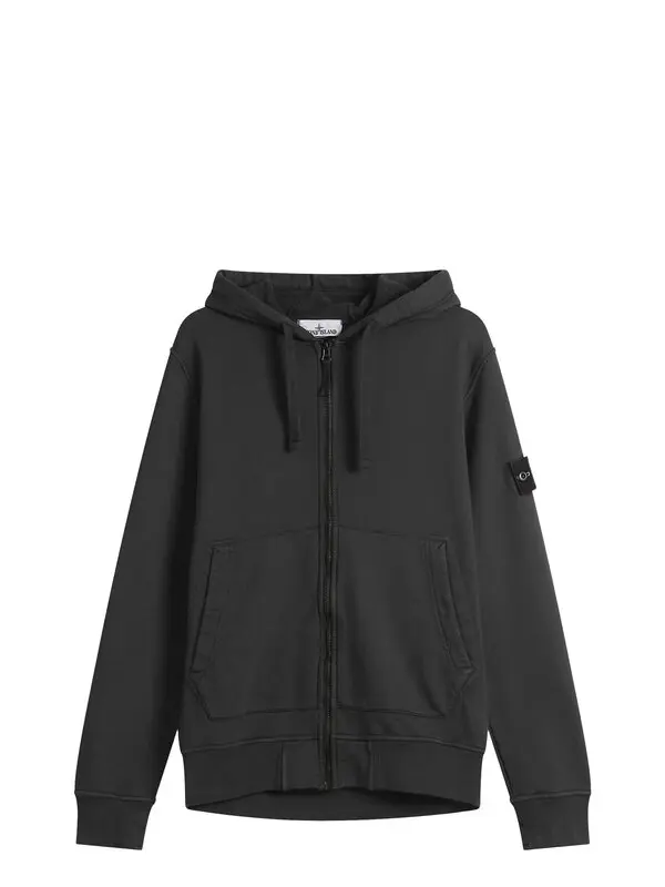 Stone Island Garment Dyed Zip Hoodie - Black