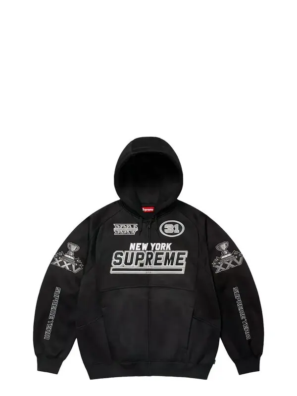 Supreme Logo-patch Zip-up Hoodie - Black