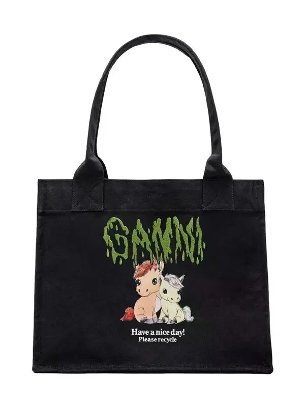 GANNI Graphic-print Shoulder Bag - Black