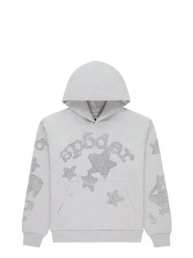 SP5DER Rhinestone Beluga Hoodie - Heather Grey