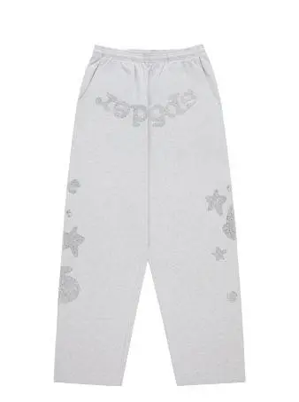 SP5DER Rhinestone Beluga V2 Wide Leg Sweatpant - Heather Grey