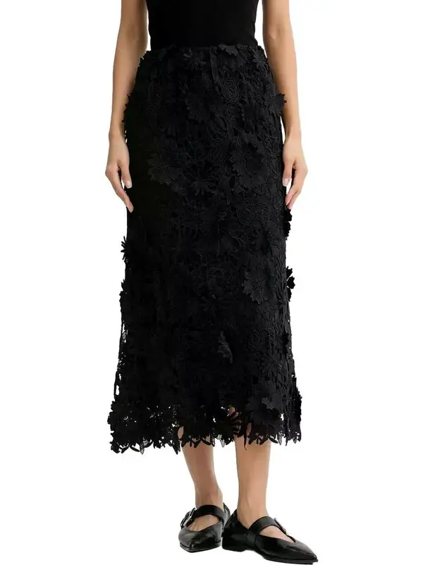 Munthe Floral Lace Midi Skirt - Black