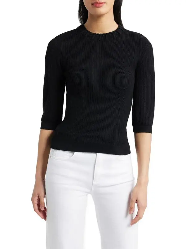 Wit & Wisdom Elbow Sleeve Rib Sweater - Black