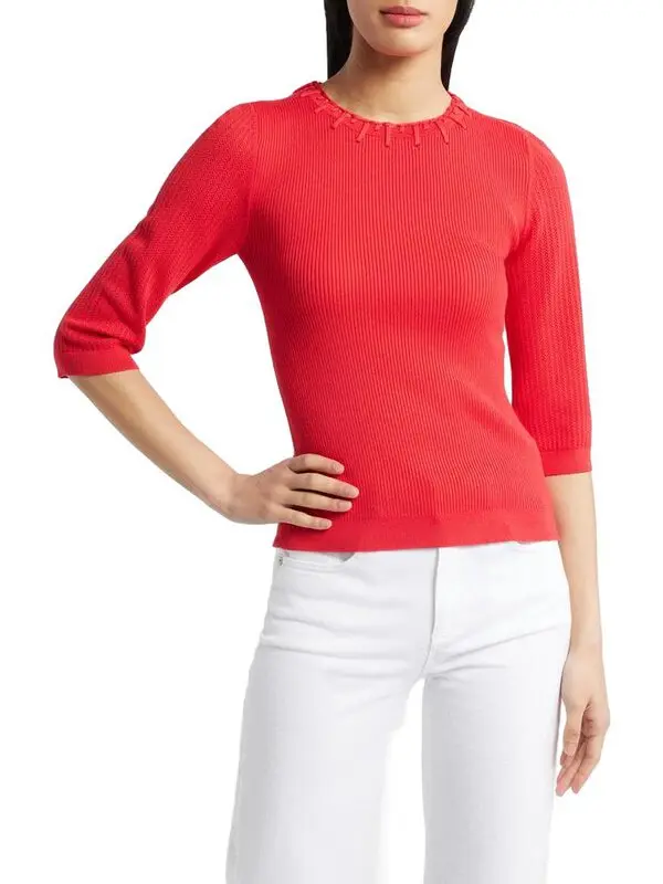 Wit & Wisdom Elbow Sleeve Rib Sweater - Poppy Red