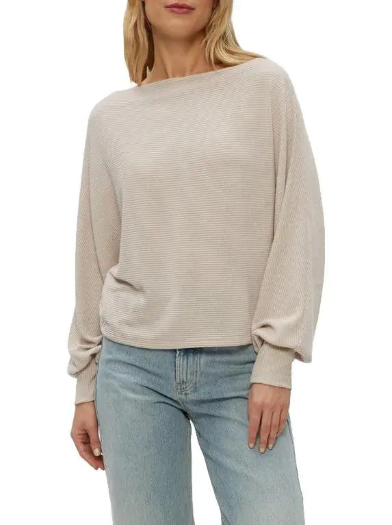 Michael Stars Roxy Rib Balloon Sleeve Knit Top - Cement