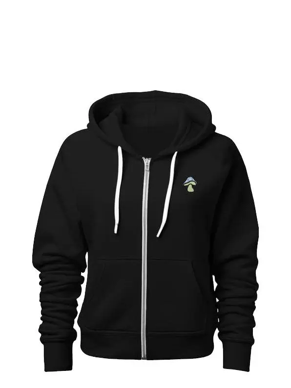 DALIX Mushroom Embroidered Zip Hoodie - Black