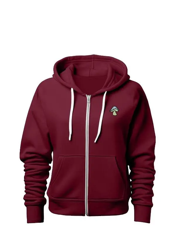 DALIX Mushroom Embroidered Zip Hoodie - Maroon