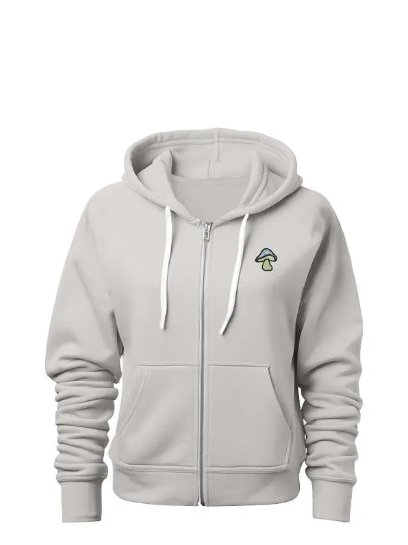 DALIX Mushroom Embroidered Zip Hoodie - Silver