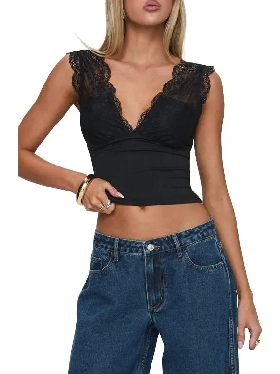 Princess Polly Typha Lace Detail Crop Top - Black