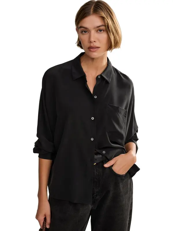 Jenni Kayne Silk Sloane Shirt - Black