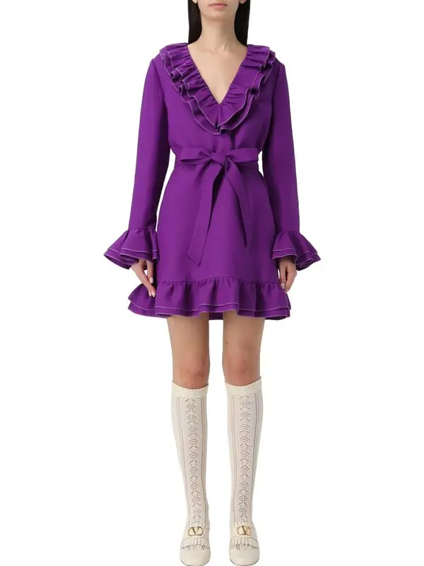 Valentino Garavani Ruffled Dress With Belt - Violet