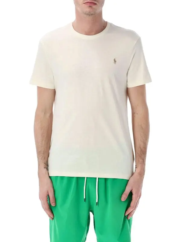 Polo Ralph Lauren Slim Fit Cotton T-shirt With Embroidered Logo And Crew Neck - Cream