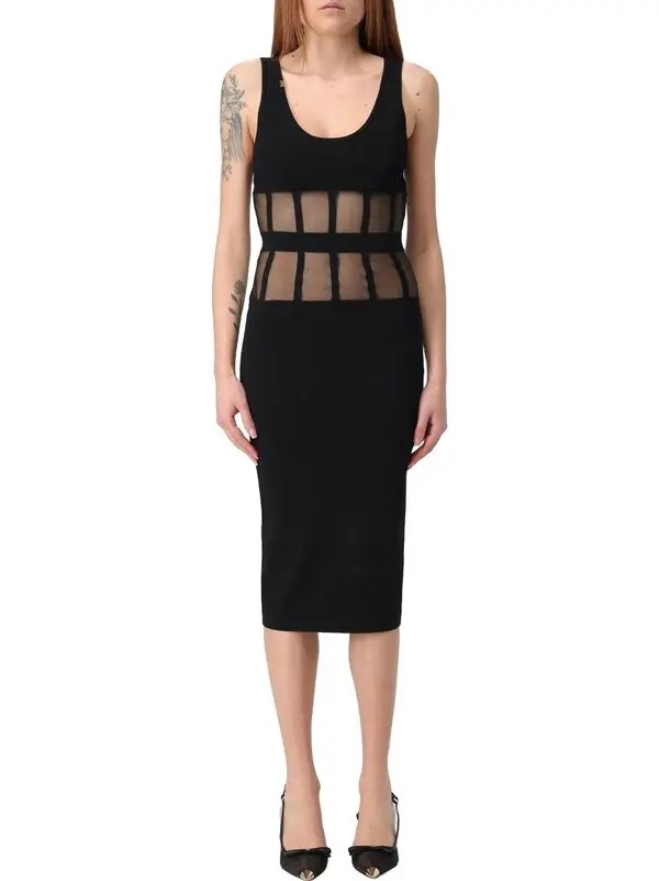 Elisabetta Franchi Sheer Paneled Midi Dress - Black