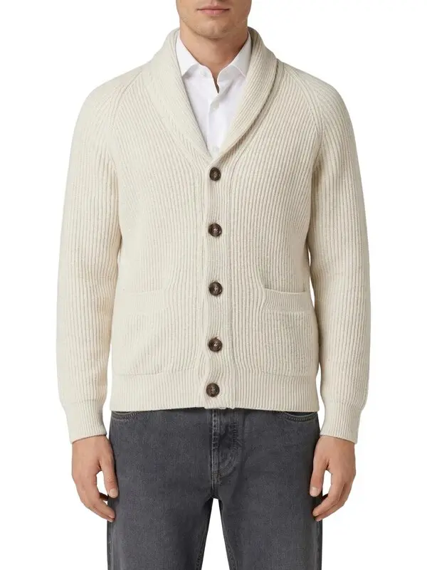 Brunello Cucinelli Cotton Cardigan With Shawl Collar - Natural