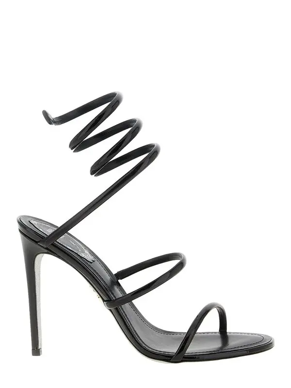 Rene Caovilla Cleo Patent Leather Spiral Stiletto Sandals - Black