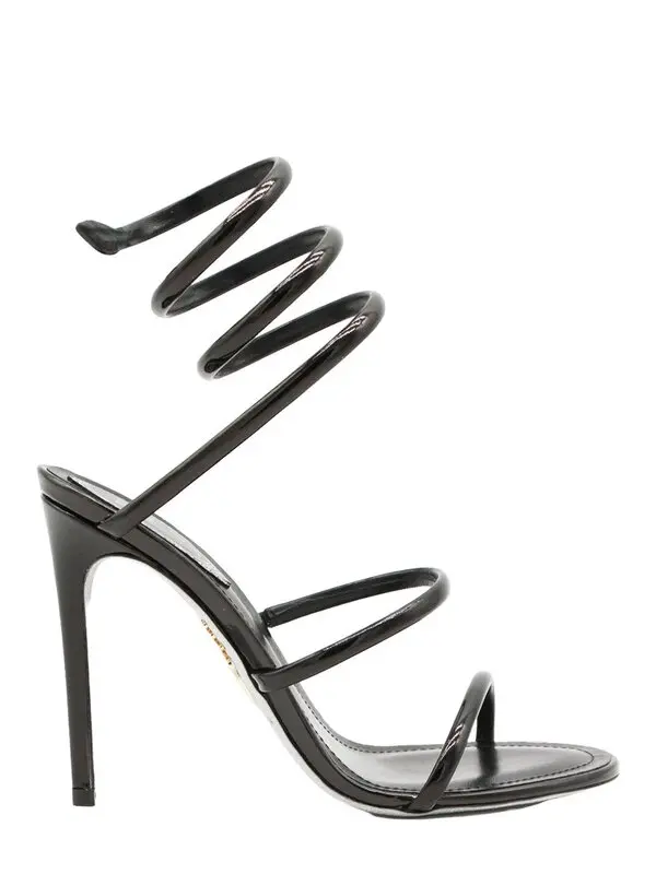 Rene Caovilla Cleo Patent Leather Spiral Stiletto Sandals - Black
