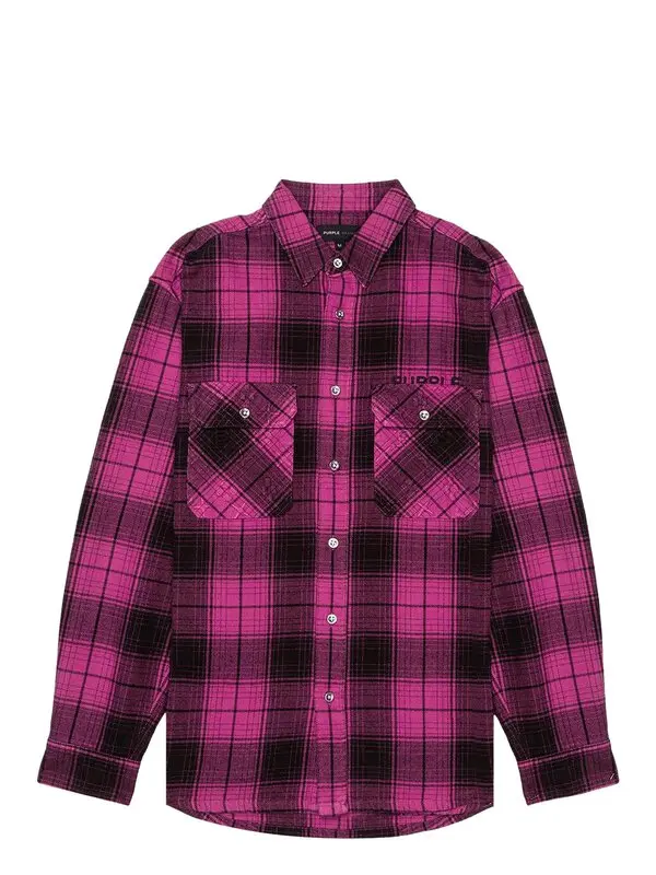 PURPLE BRAND Plaid Flannel Long-sleeve Shirt - Pink
