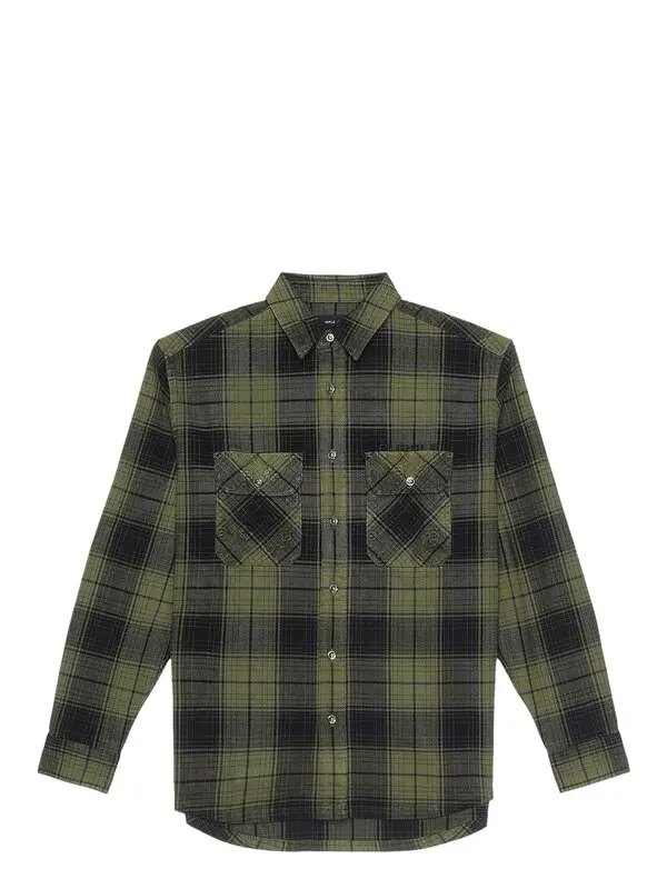 PURPLE BRAND Plaid Flannel Long-sleeve Shirt - Green