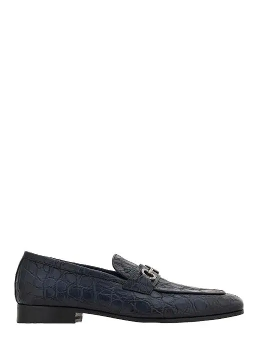 FERRAGAMO Moccasin With Gancini Ornament - Navy