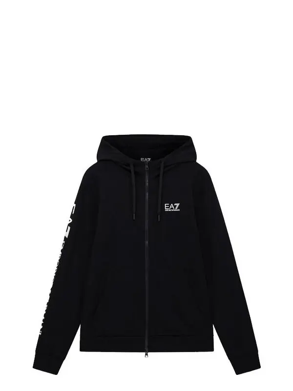 Emporio Armani Ea7 Logo Series Cotton Zip-up Hoodie - Black