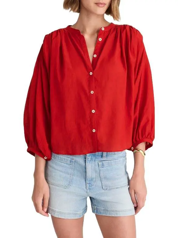 Madewell Shirred Voile Button-up Top - Cherry Red