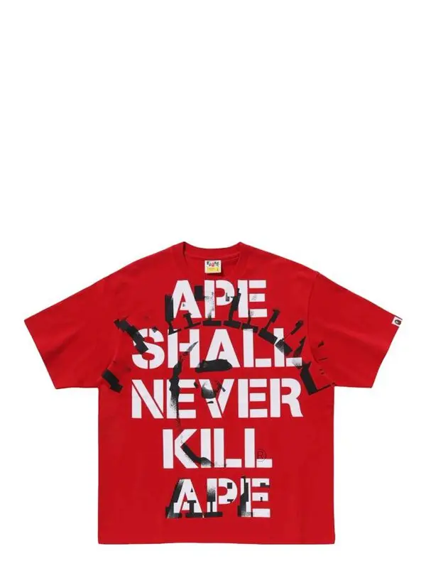 A BATHING APE Spray Print College Relaxed Fit Tee Shirt - Red
